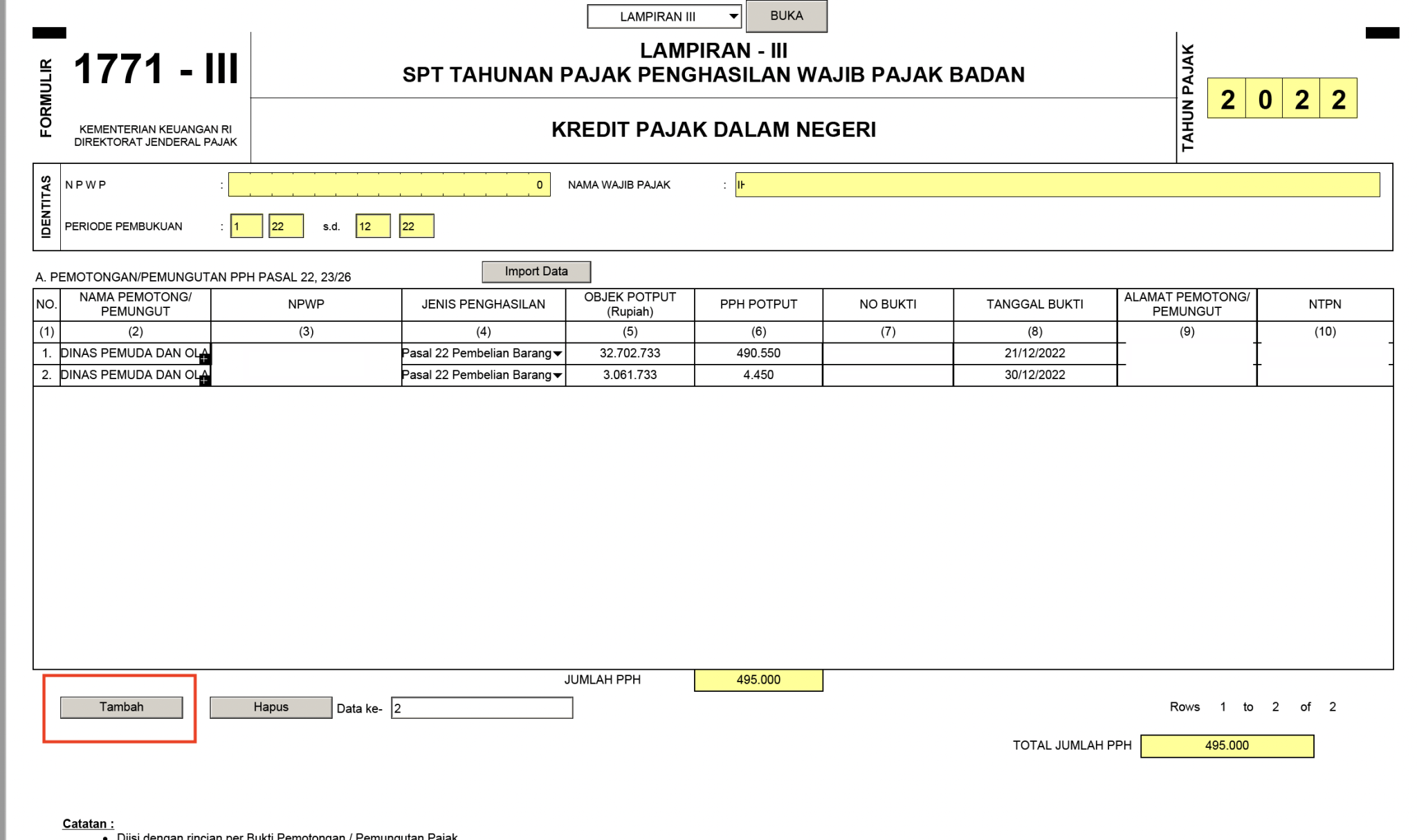 Cara Mengisi Lampiran 1771 III - Blog Online Pajak