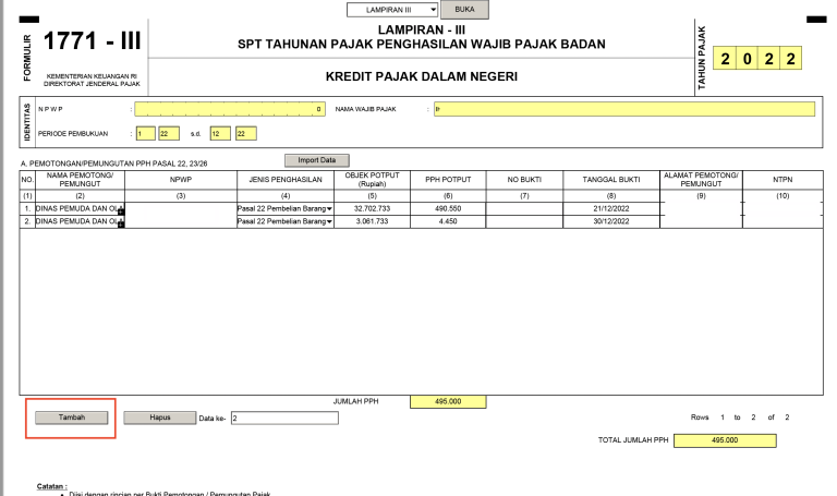 Cara Mengisi Lampiran 1771 III - Blog Online Pajak